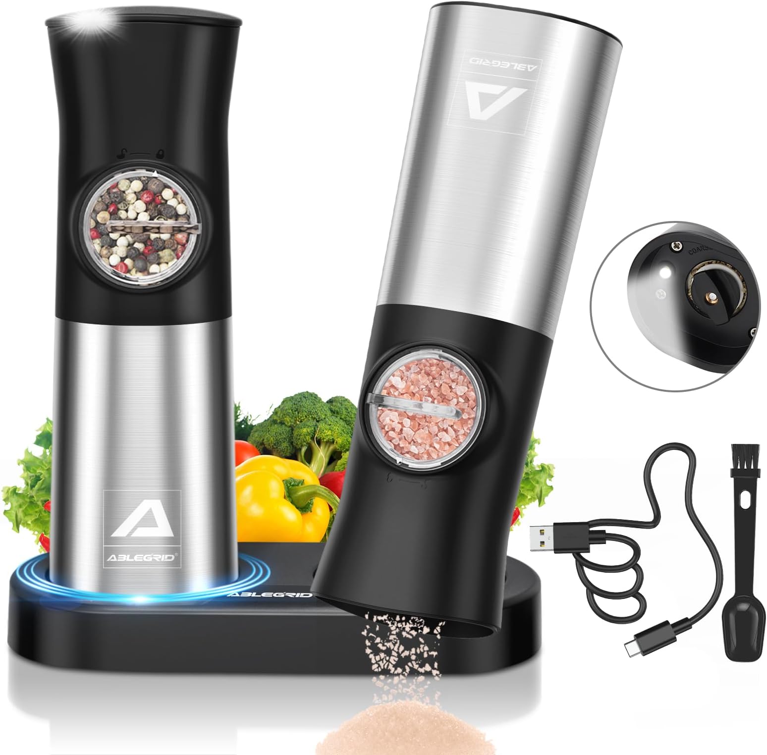 Amazon.com: Gravity Electric Salt and Pepper Grinder Set - USB Rechargeable Automatic Grinder ...