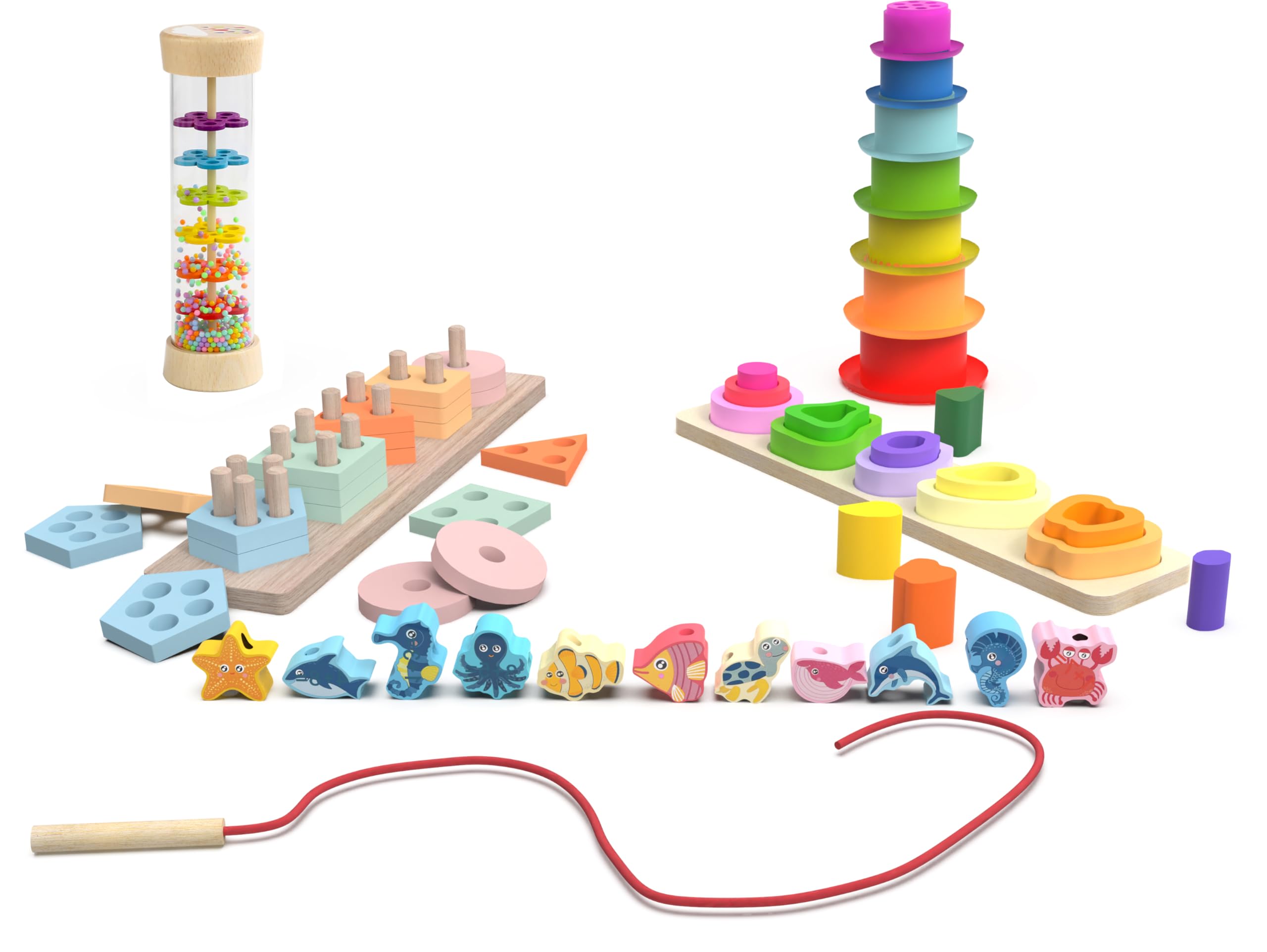 Amazon.com: Montessori Toy Set for 18-24 Months, 5-in-1 Wooden Sensory ...