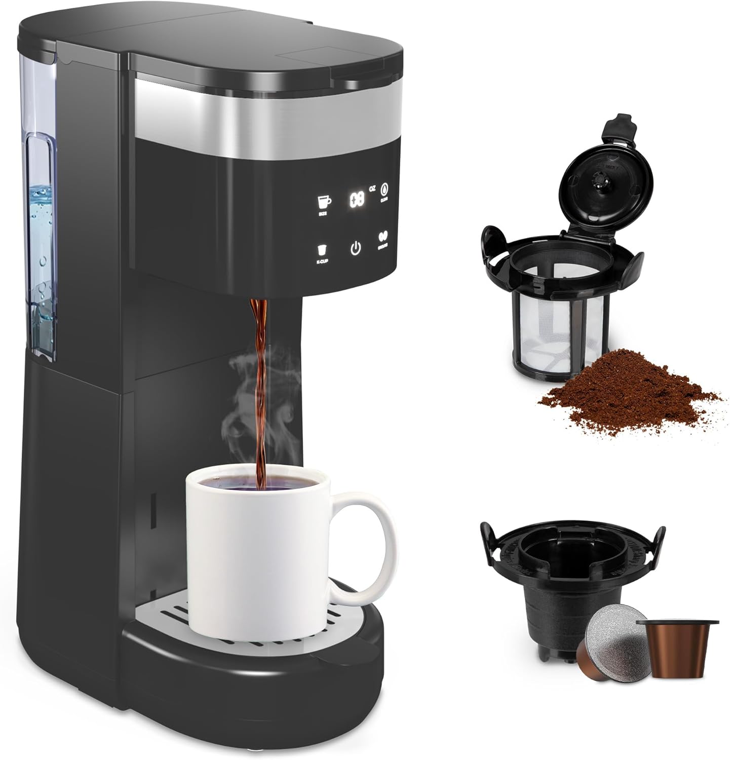 Amazon.com: HEYNEMO Single Serve Coffee Maker, 3 in 1 Single Cup Coffee Brewer for Ground Coffee ...
