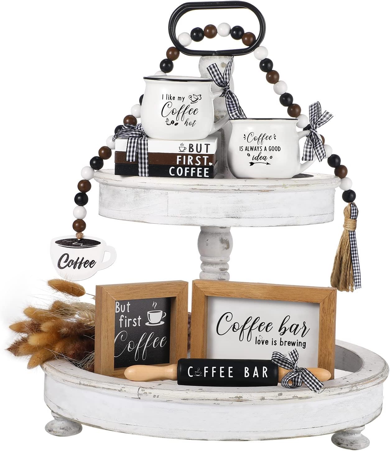 Amazon.com: Thyle 16 Pcs Coffee Tiered Tray Decor Set Coffee Bar Wooden ...