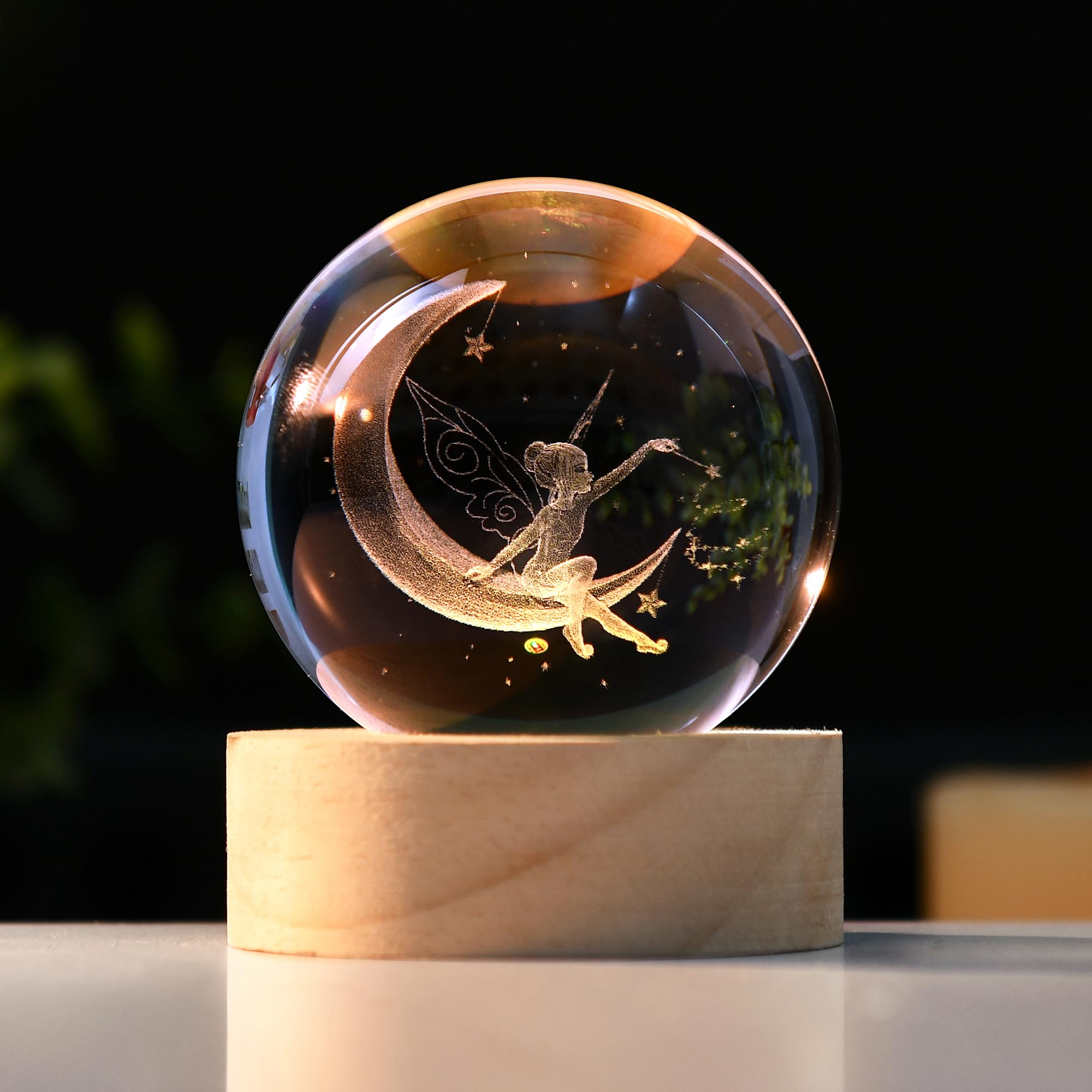 Amazon.com: IFOLAINA Moon Fairy Crystal Ball 3D Laser Engraved Fairy ...