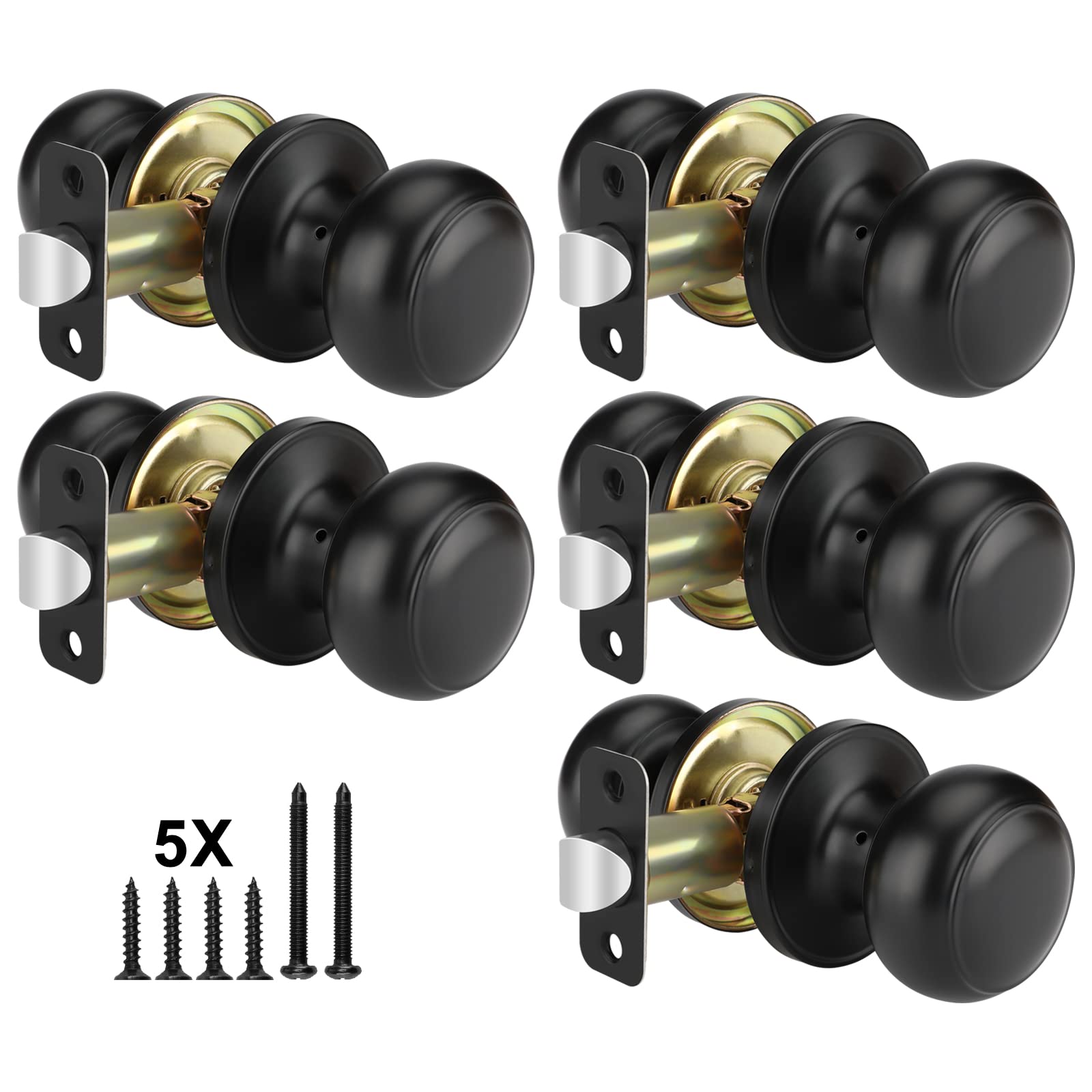Snapklik.com : Haidms 5Packs Matte Black Passage Door Knobs