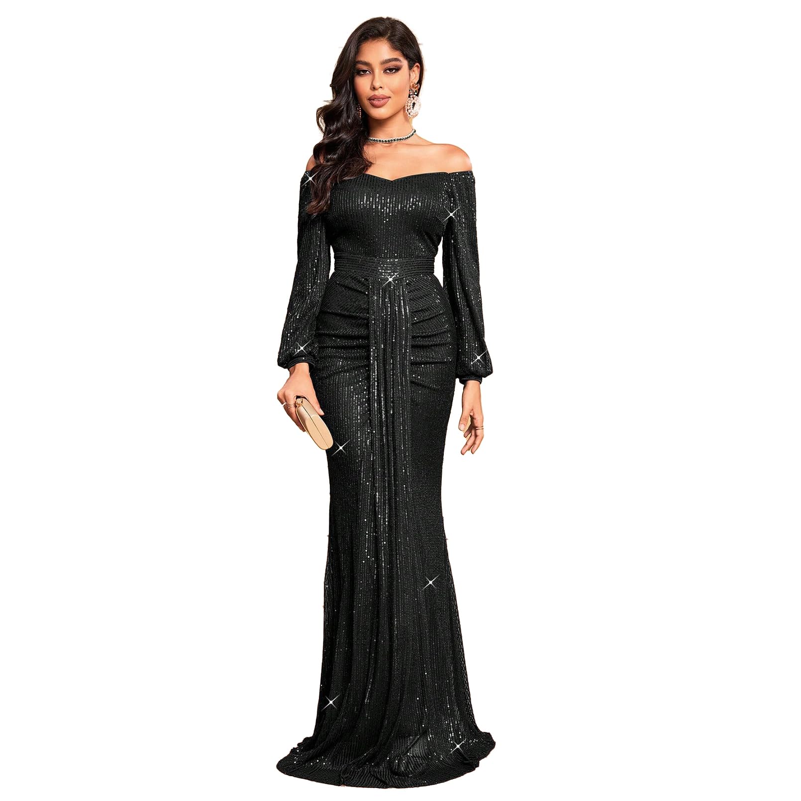 Amazon.com: TOLEEN Women's Formal Sequin Bodycon Long Sleeve Prom ...