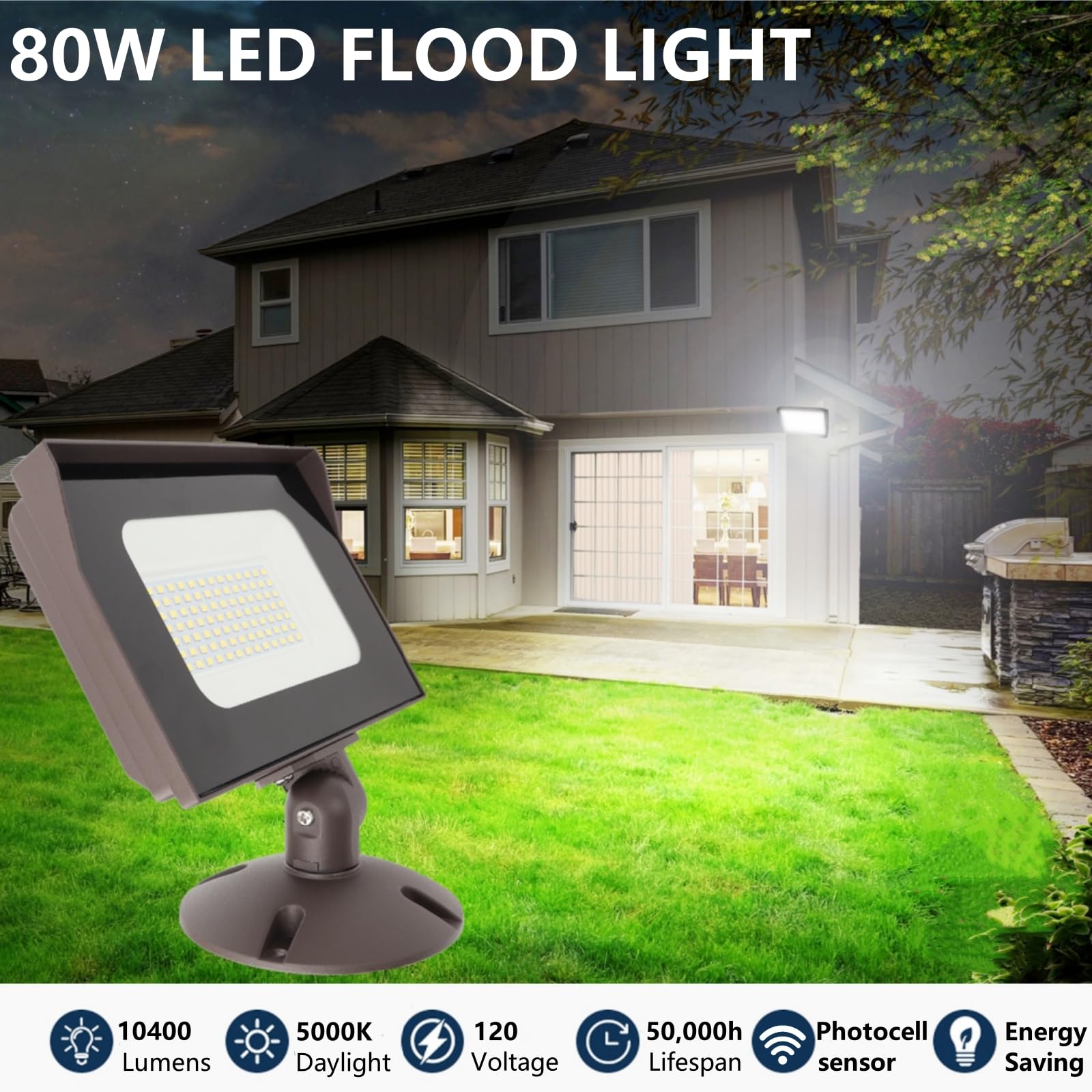 Dusk to Dawn 80W Outdoor LED Flood Light with 1/2" Knuckle Mount (Plate ...