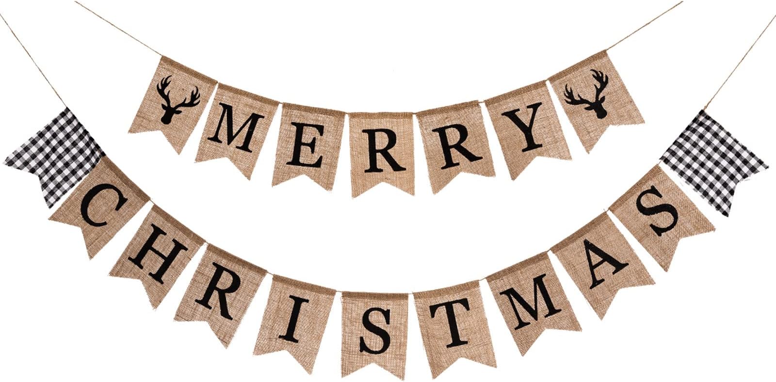Amazon.com: Whaline Merry Christmas Burlap Banner White Black Buffalo ...
