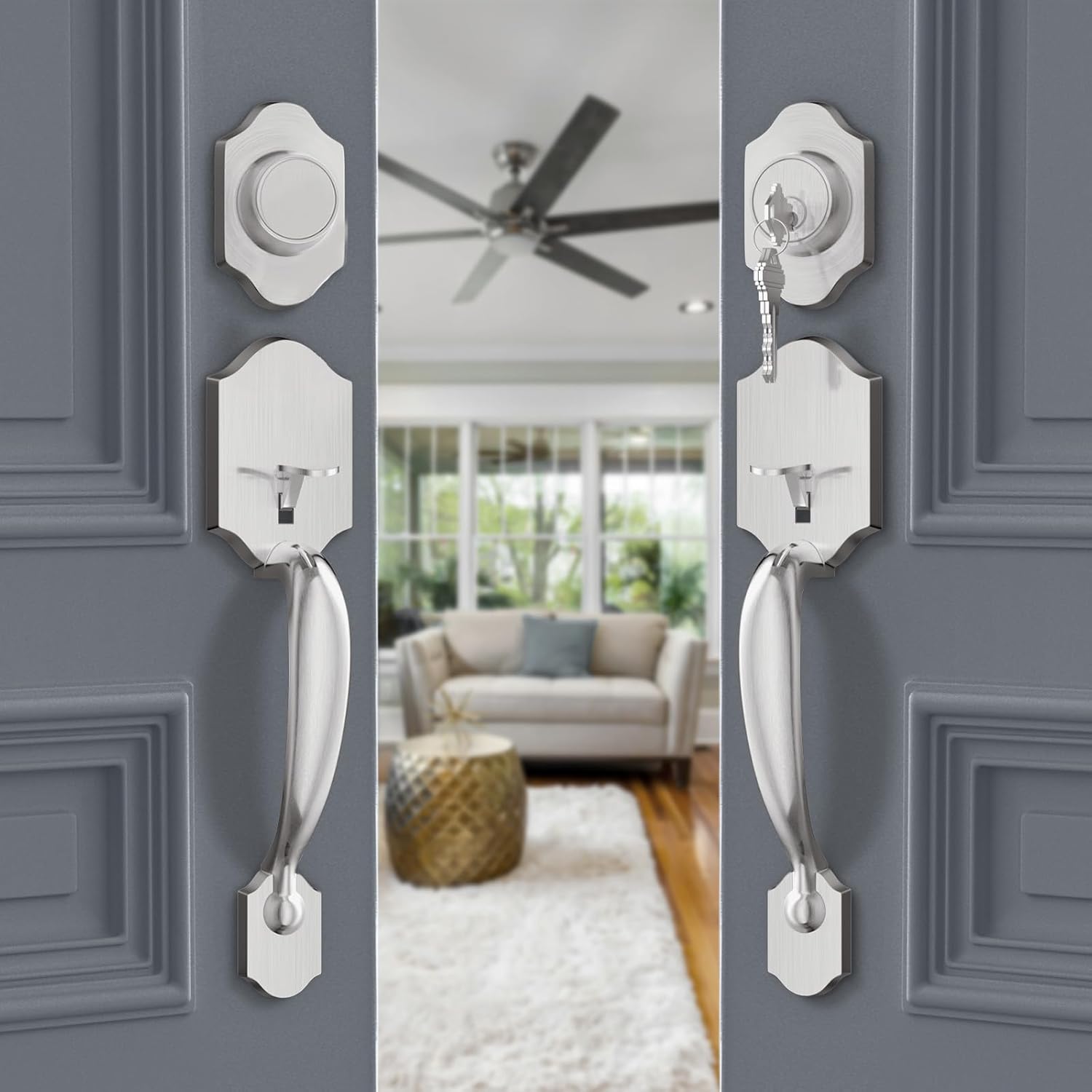 goldenwarm Double Front Door Lock Set, Brushed Nickel Double Door ...