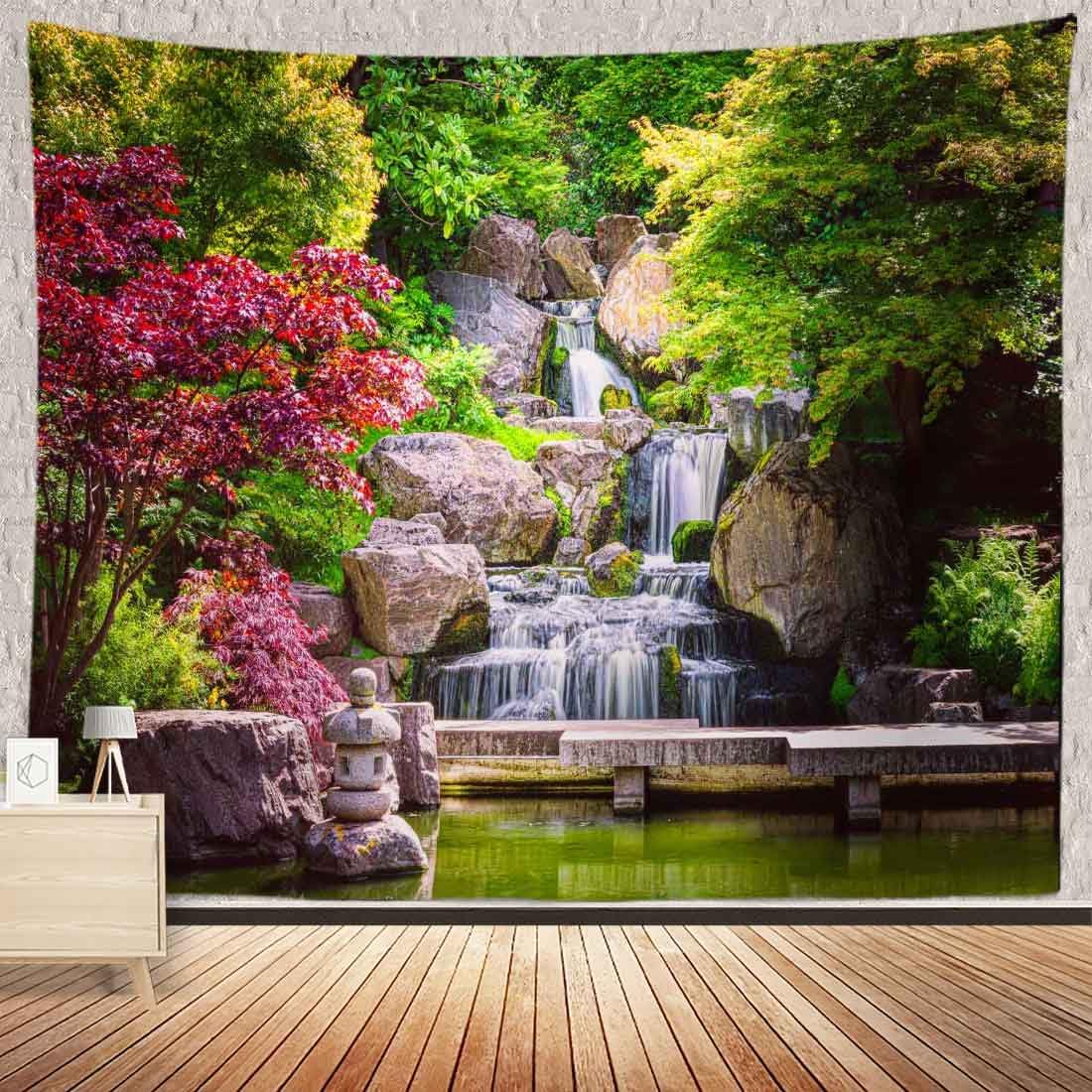Amazon.com: BULOR Japan Garden Landscape Tapestry Retro Park Waterfall ...