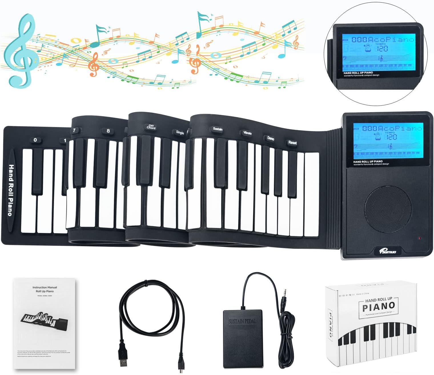 Amazon.com: SURNUO Portable Roll Up 88 Keys Piano Keyboard with LCD ...