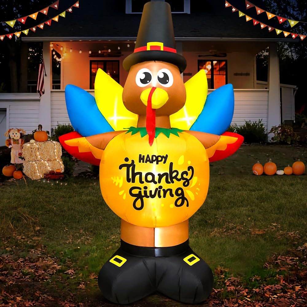 Amazon.com: 8FT Thanksgiving Inflatable Standing Turkey Pumpkin ...