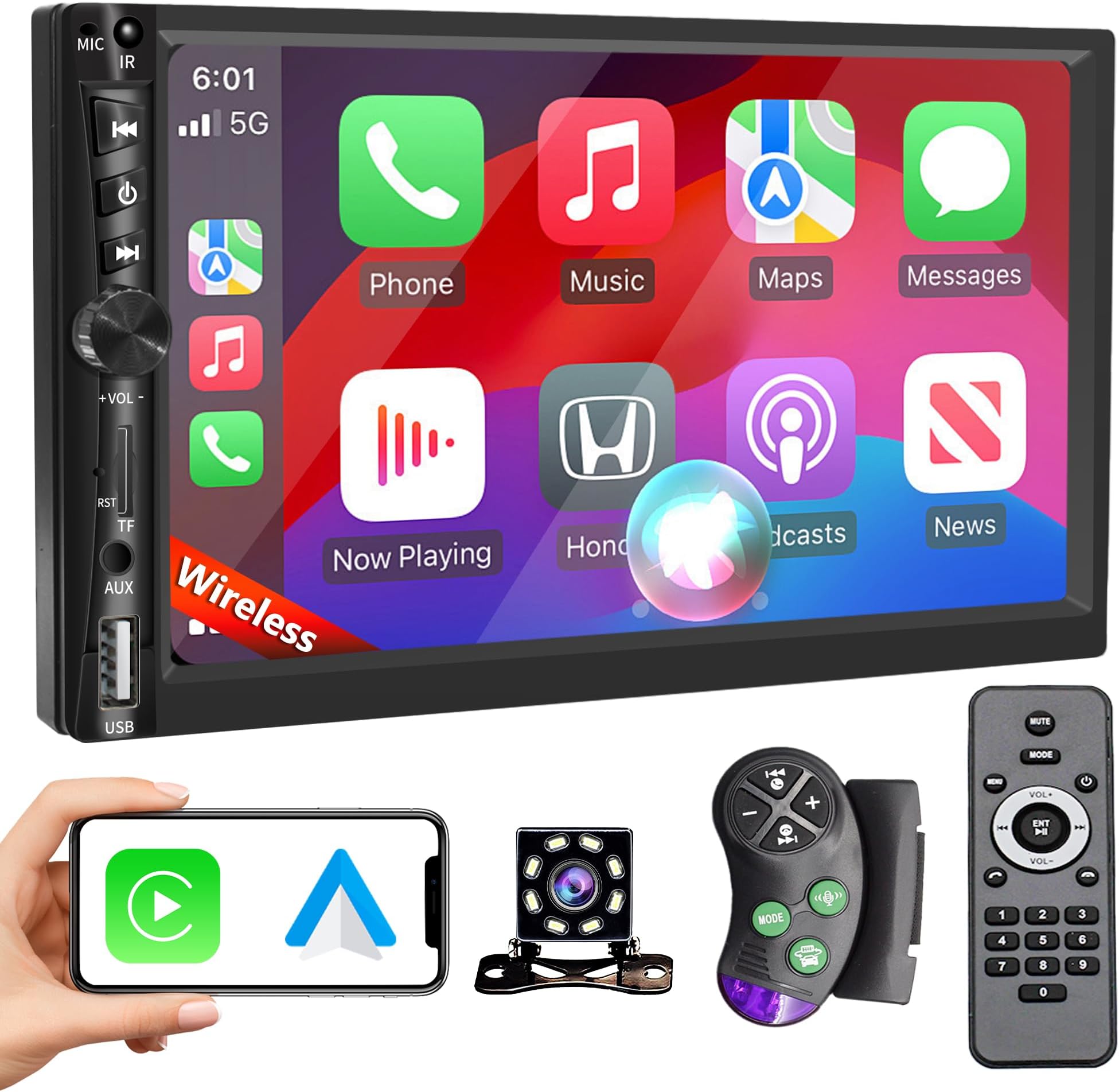 Amazon.com: 7 Inch Car Stereo with Wireless Apple CarPlay,Double Din ...