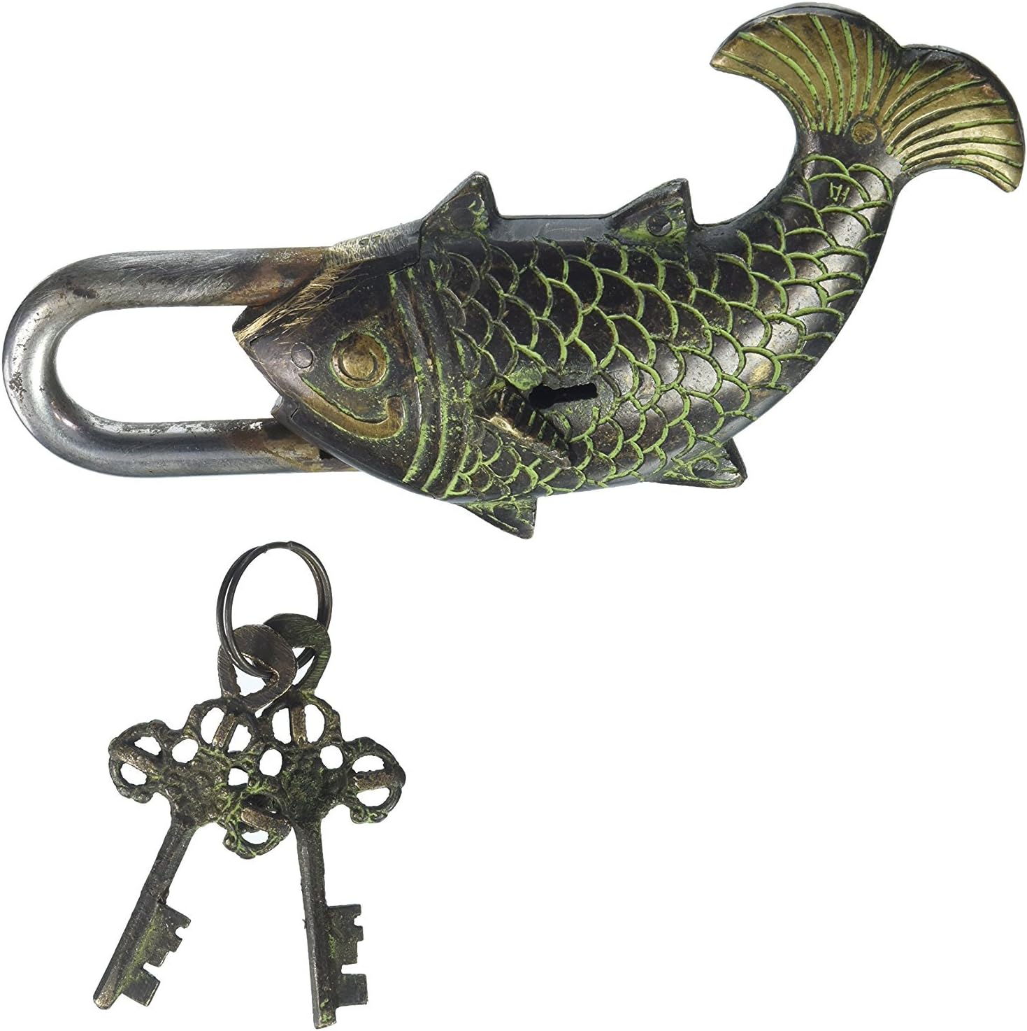 Functional Brass Fish Pad Lock is 2.5" Width and 7" Collectible Locks ...