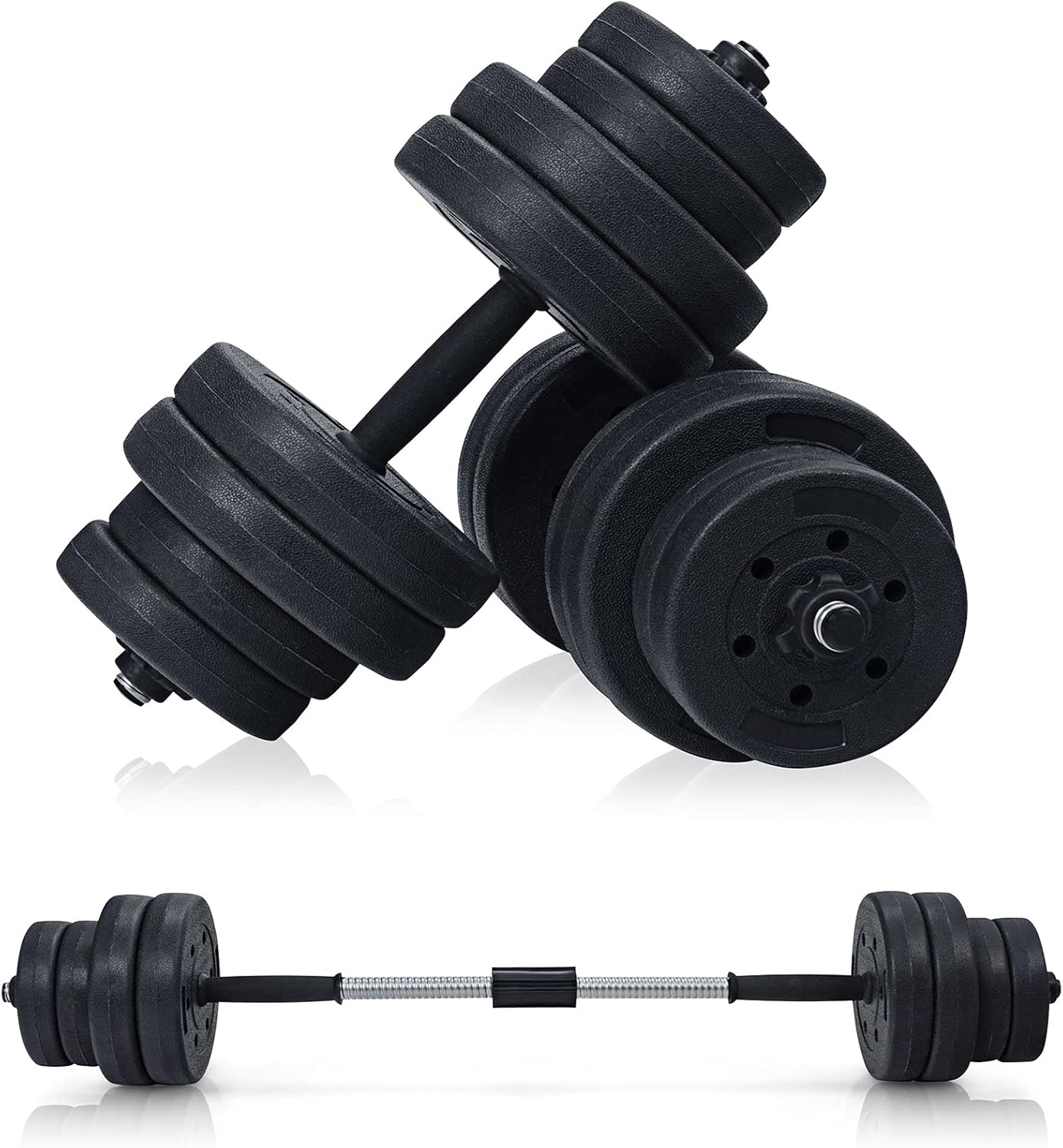 Amazon.com : GYMAX 2 in 1 Adjustable Dumbbell Barbell Set, 66lbs ...