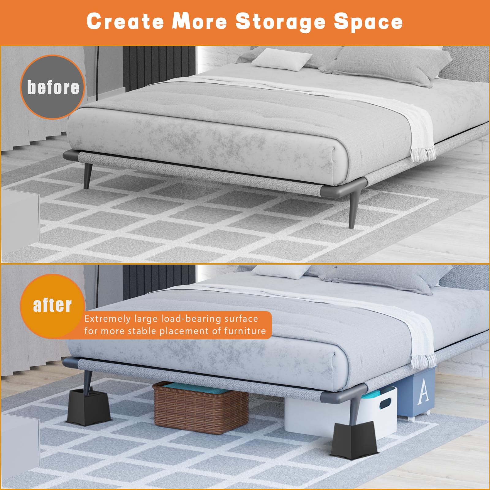 Jeethemy Bed Risers, 6-inch Furniture Risers for Desk/Couch/Sofa/Table ...