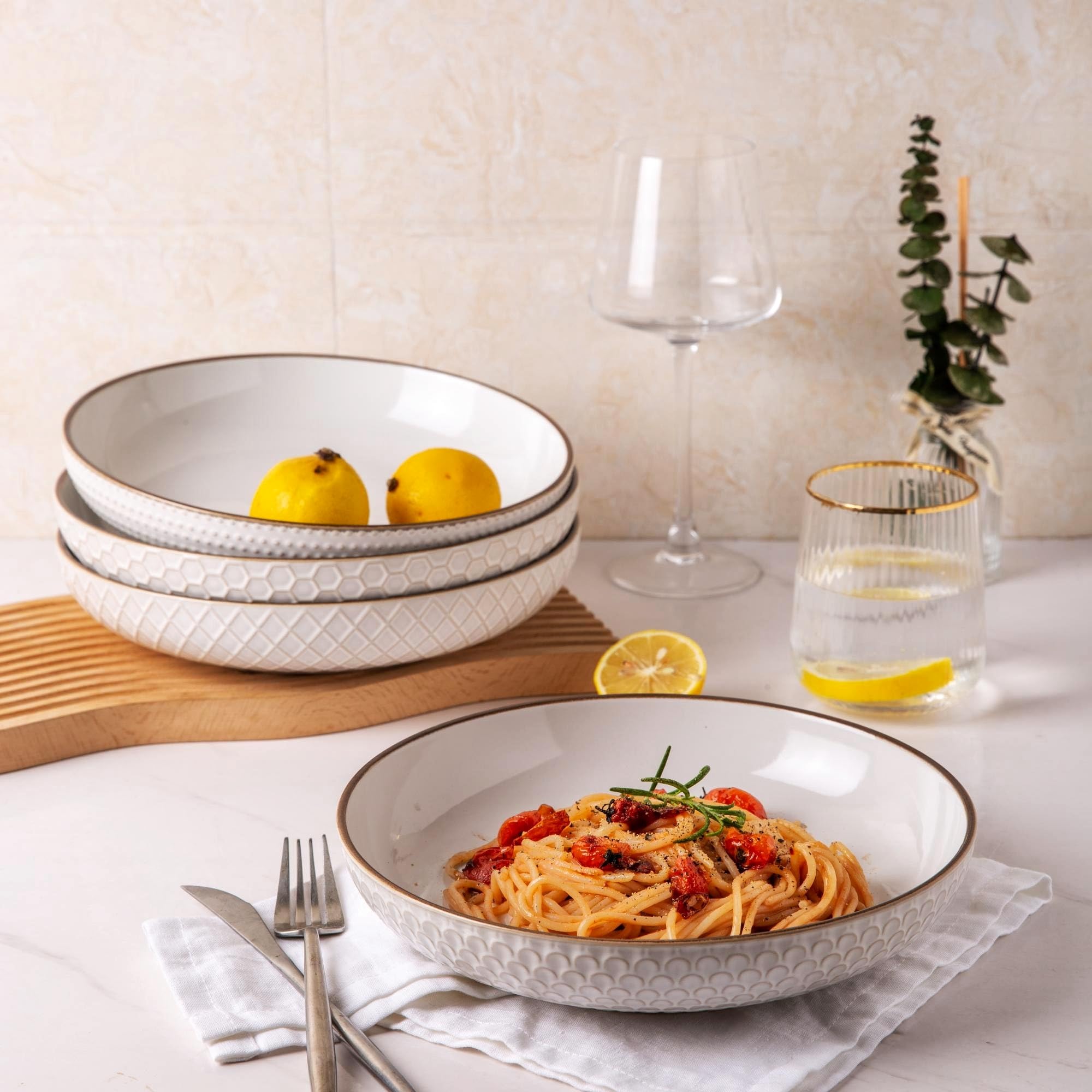 GBHOME 9.5'' Large Pasta Bowls, 42 Ounce Stoneware Salad Bowls for ...