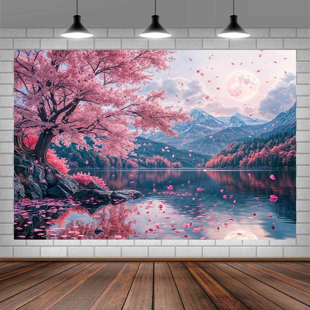 Amazon.com : 7X5ft Pink Cherry Blossom Wall Backdrop Pink Japanese ...