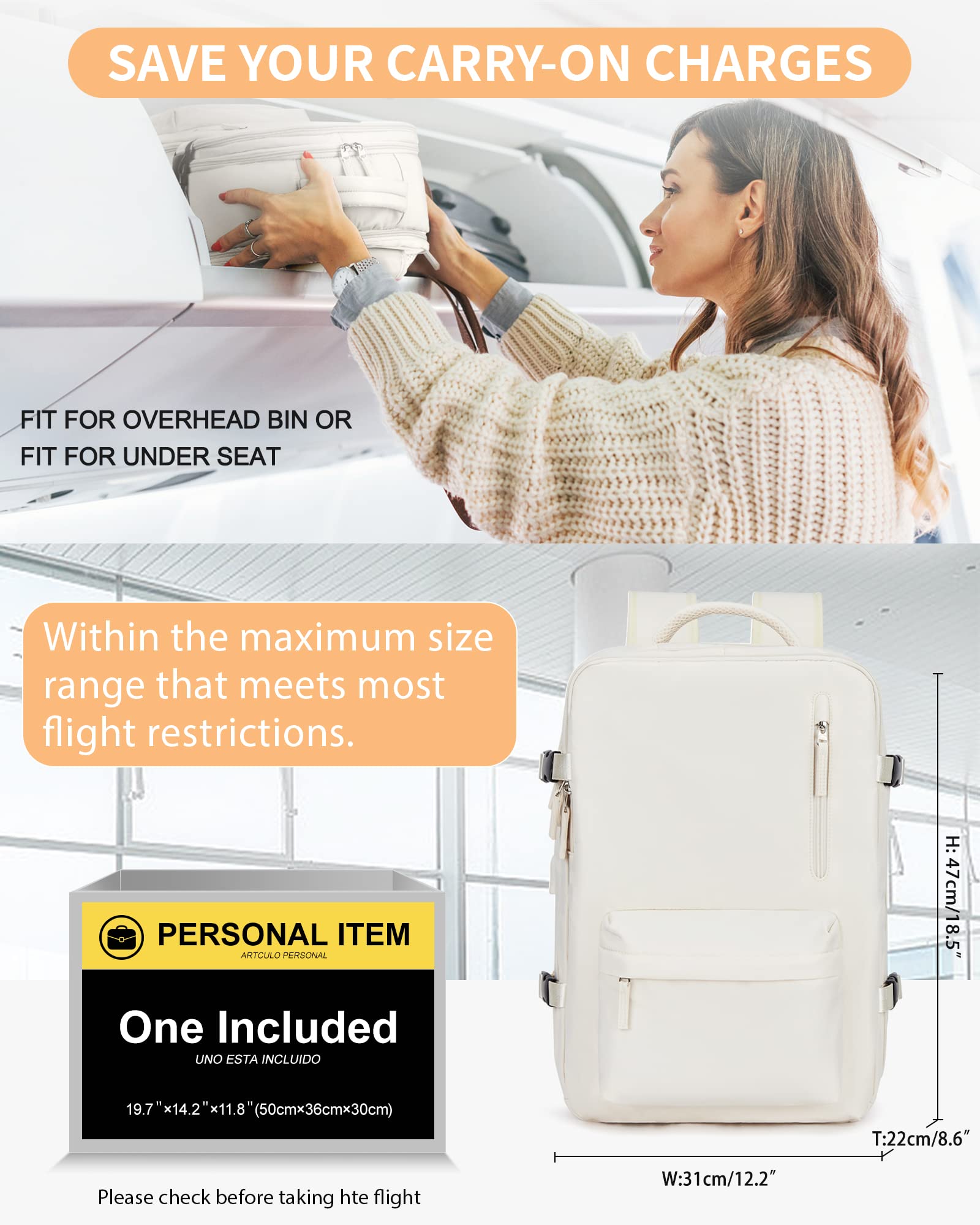 VECAVE Large Travel Carry on Laptop Backpack for Women Men, Expandable ...