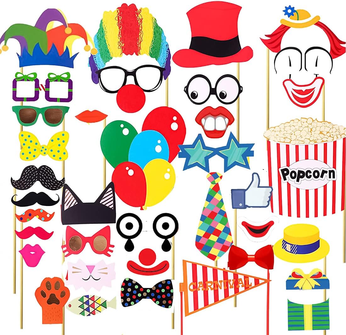 Amazon.com: PIPI 36pcs Circus Photo Booth Props with Sticker Funny ...