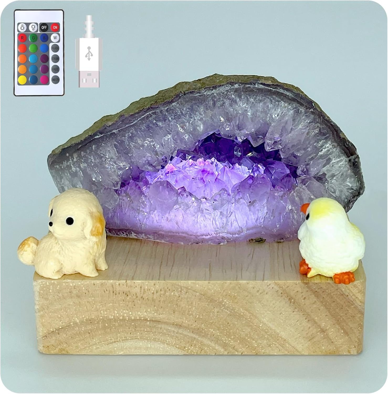 HoHpHq Natural Amethyst/White Crystal Geodes Calming Lamp and Agate ...