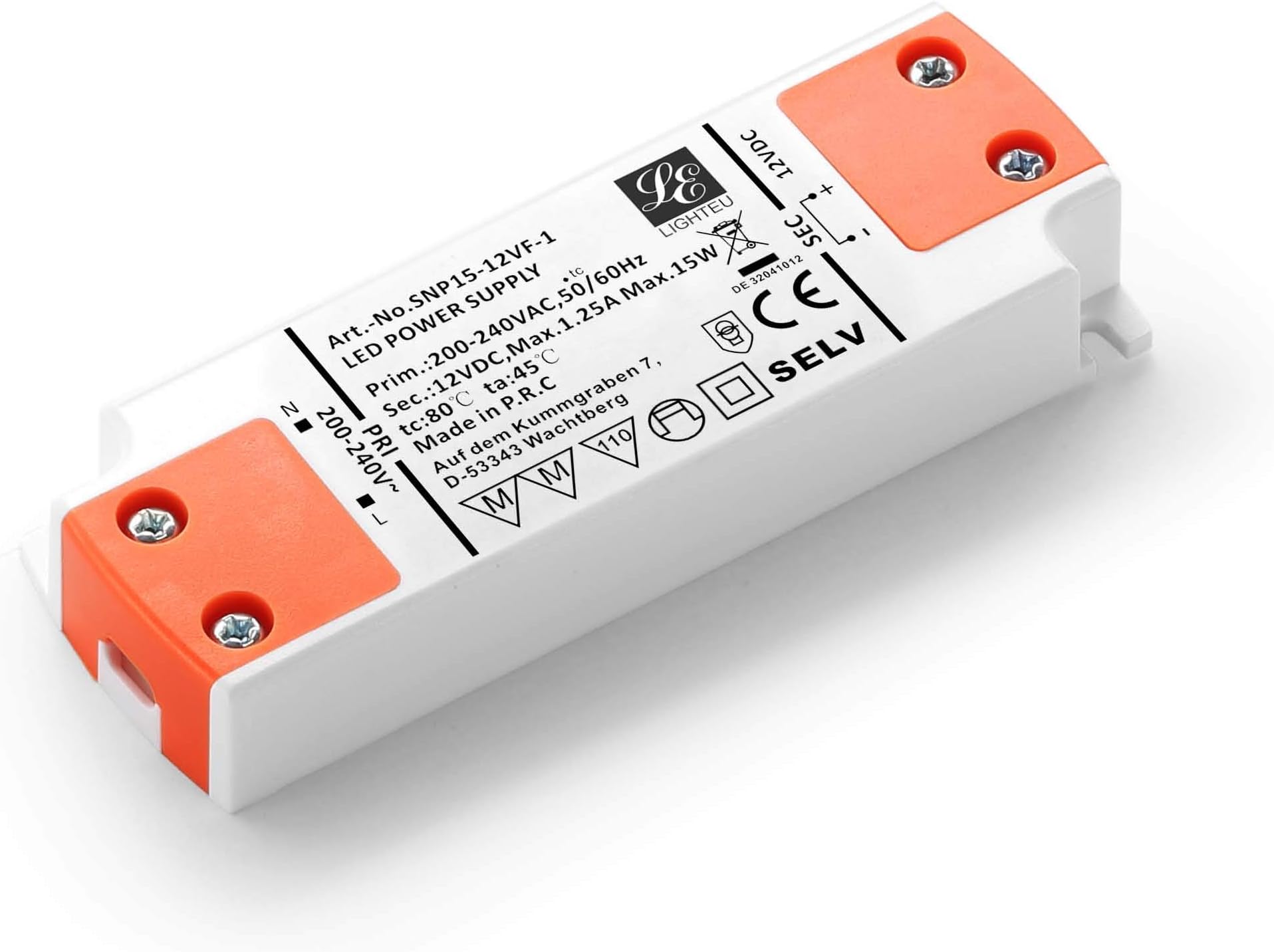 LIGHTEU, Transformateur d'alimentation LED - 15W, 12V DC, 1.25A ...