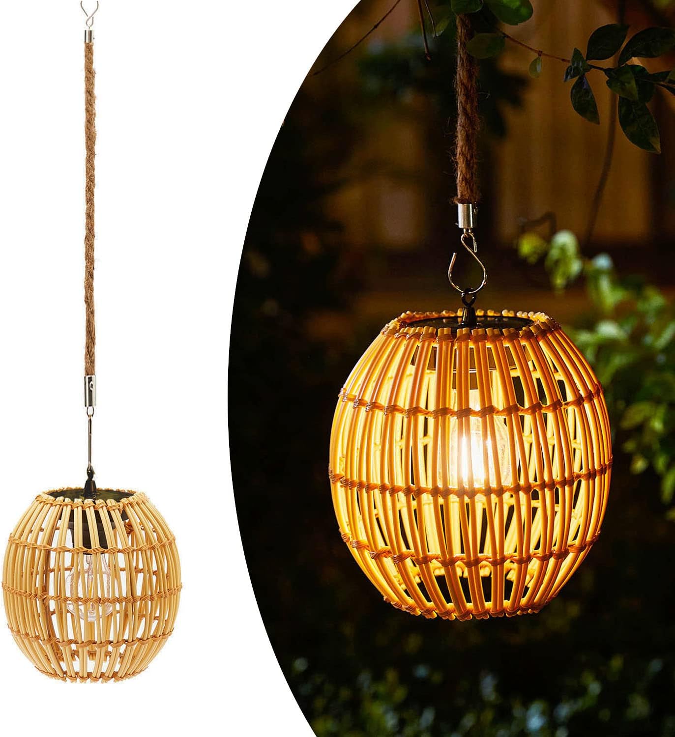 Livinlarge Floor Lamp Outdoor Lamp Patio Lights,Hand-Woven Rattan Deck ...