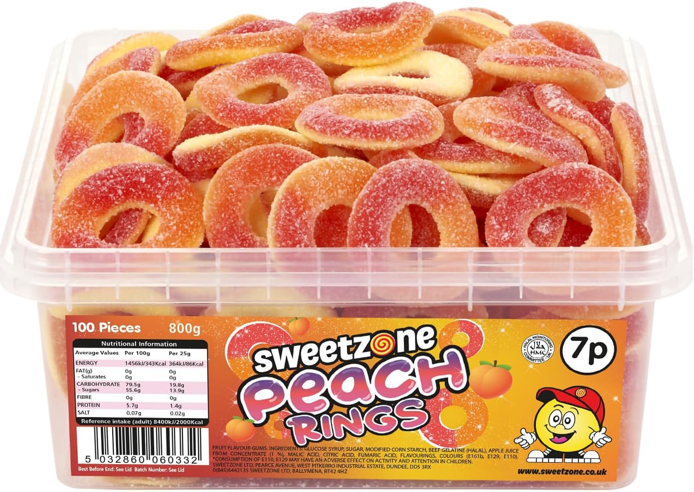 Sweetzone Sour Sweets Fizzy Peach Rings 800 g, 100 Pcs Sweet Box, Peach ...