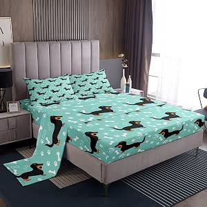 Amazon.com: Homewish Cartoon Dachshund Bed Sheet Set King Size,Bones ...