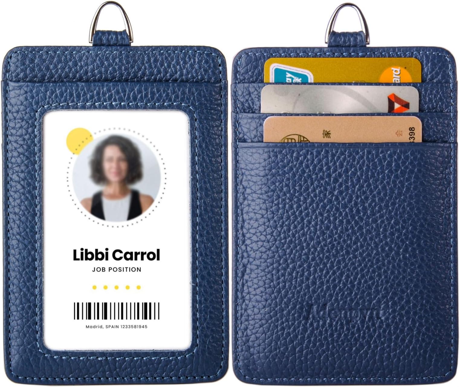 Amazon.com : Genuine Leather id Badge Holder with Lanyard,Soft Leather ...