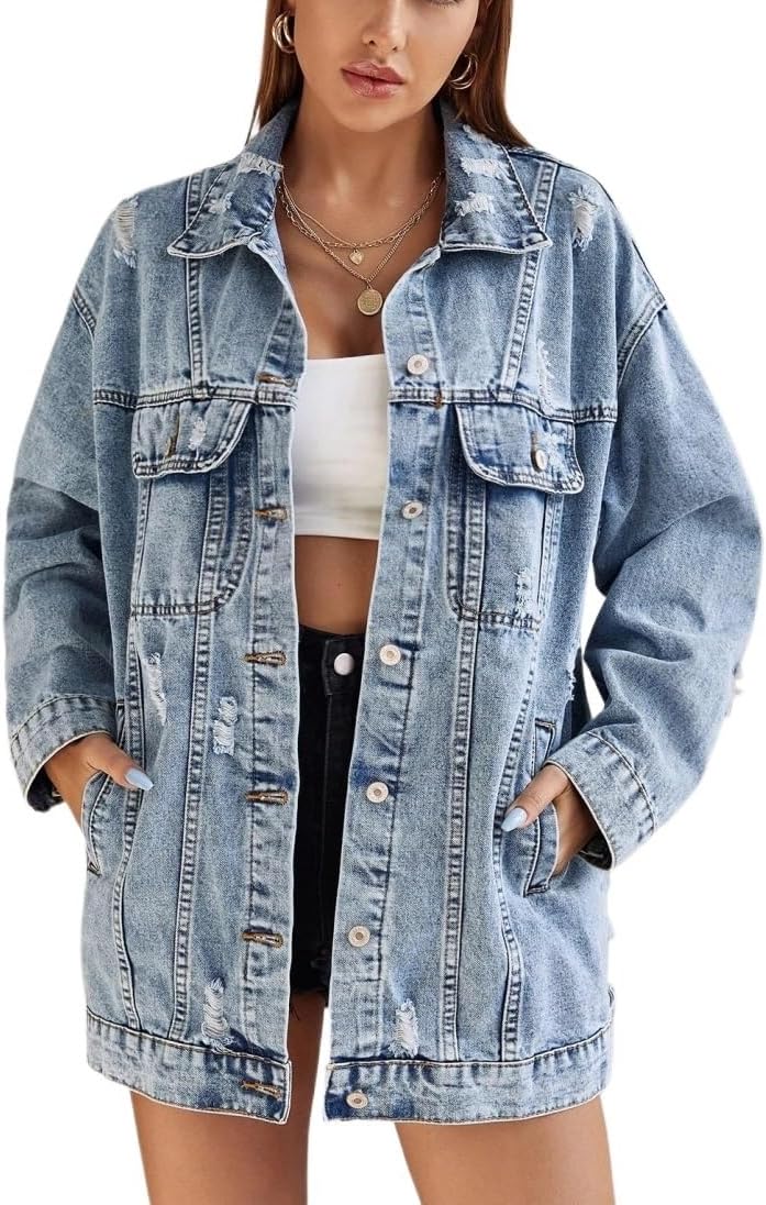Loose Fit Denim Jacket for Women - Women's Denim Jacket with Oversized ...