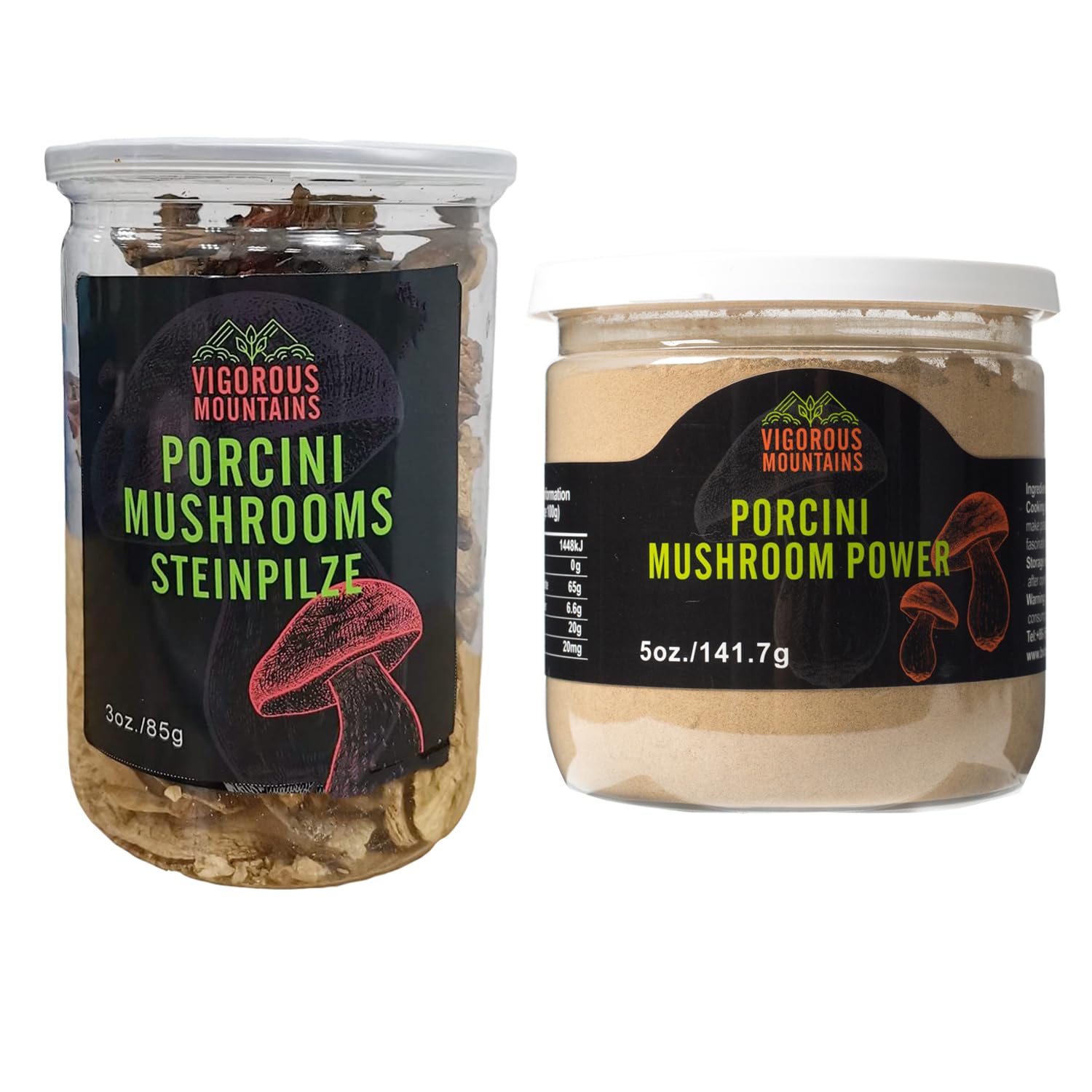 Amazon.com: VIGOROUS MOUNTAINS Dried Porcini Mushrooms & Powder for ...