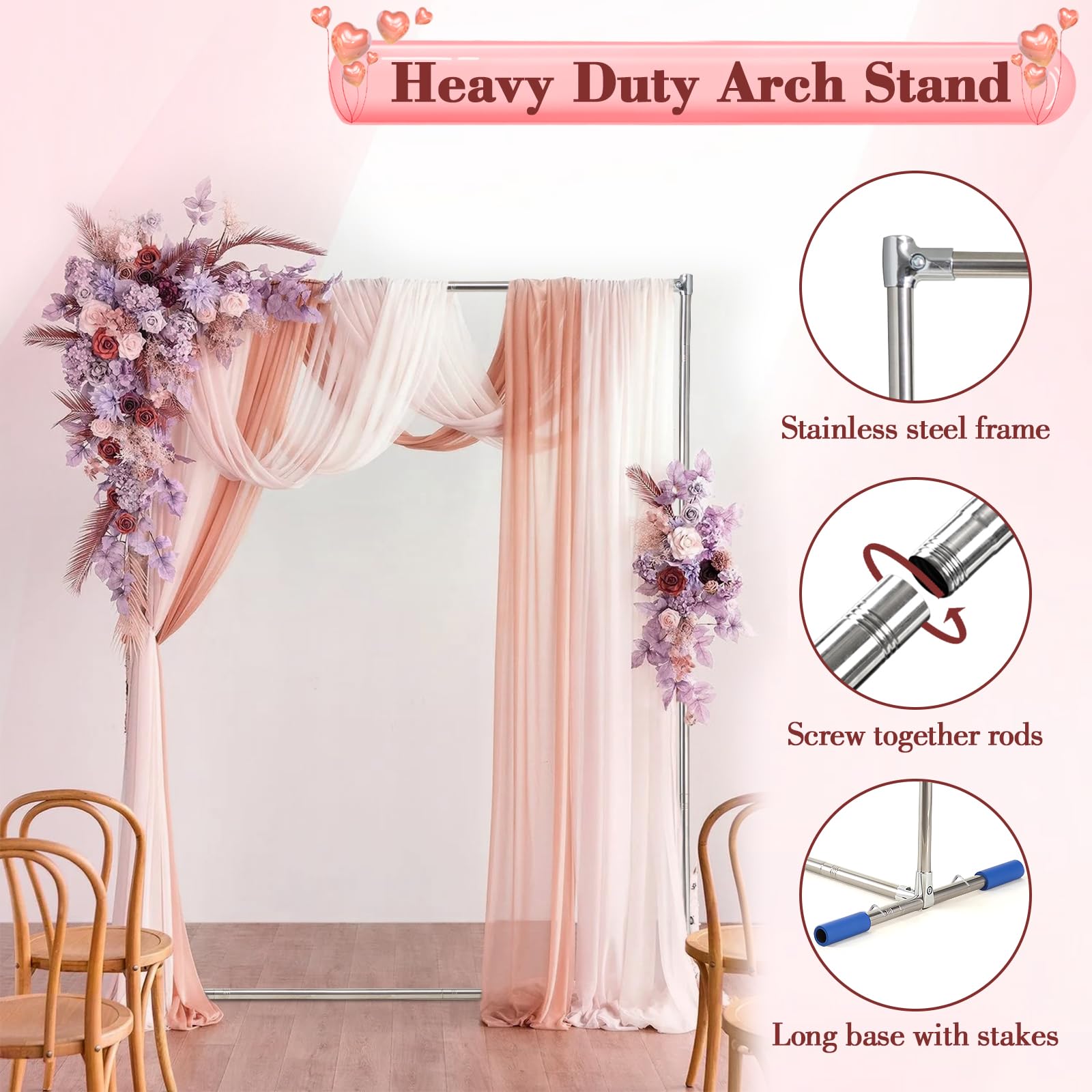 Snapklik.com : Wedding Arch Backdrop Stand, Heavy Duty 7FT Tall, 4FT ...