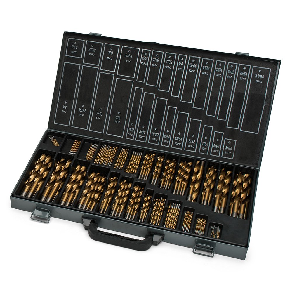 230 Piece Titanium Drill Bit Set - Multiples of Each of The 27 Sizes ...