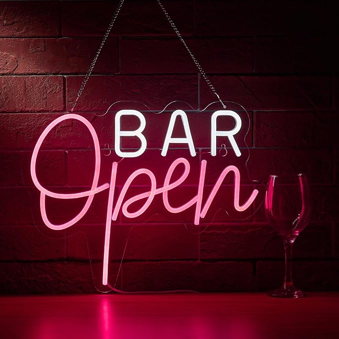 Hoyoelec Bar Open Neon Sign for Wall Décor with Dimmable Switch LED Art ...