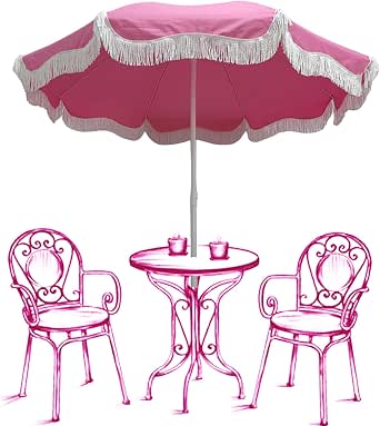 Amazon.com : ACHZYFT 2M Patio Umbrella With Fringe, Pink Garden Parasol ...