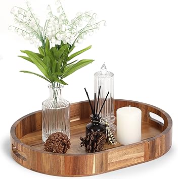 Amazon.com: MERVAGIN Rustic Acacia Wooden Serving Tray with Handles ...