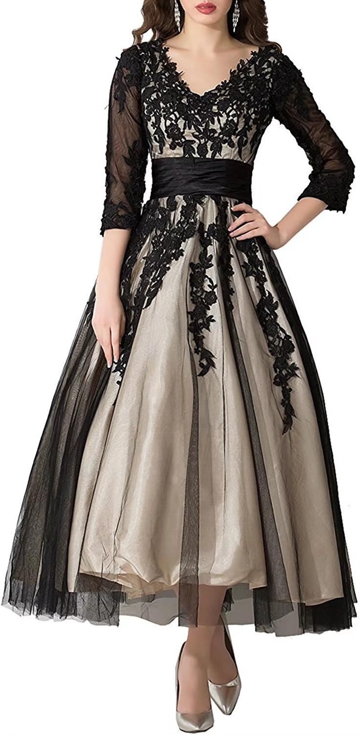 FNKS CRAFT Women's Tulle Prom Evening Dress Lace Tea-Length Ball Gowns ...