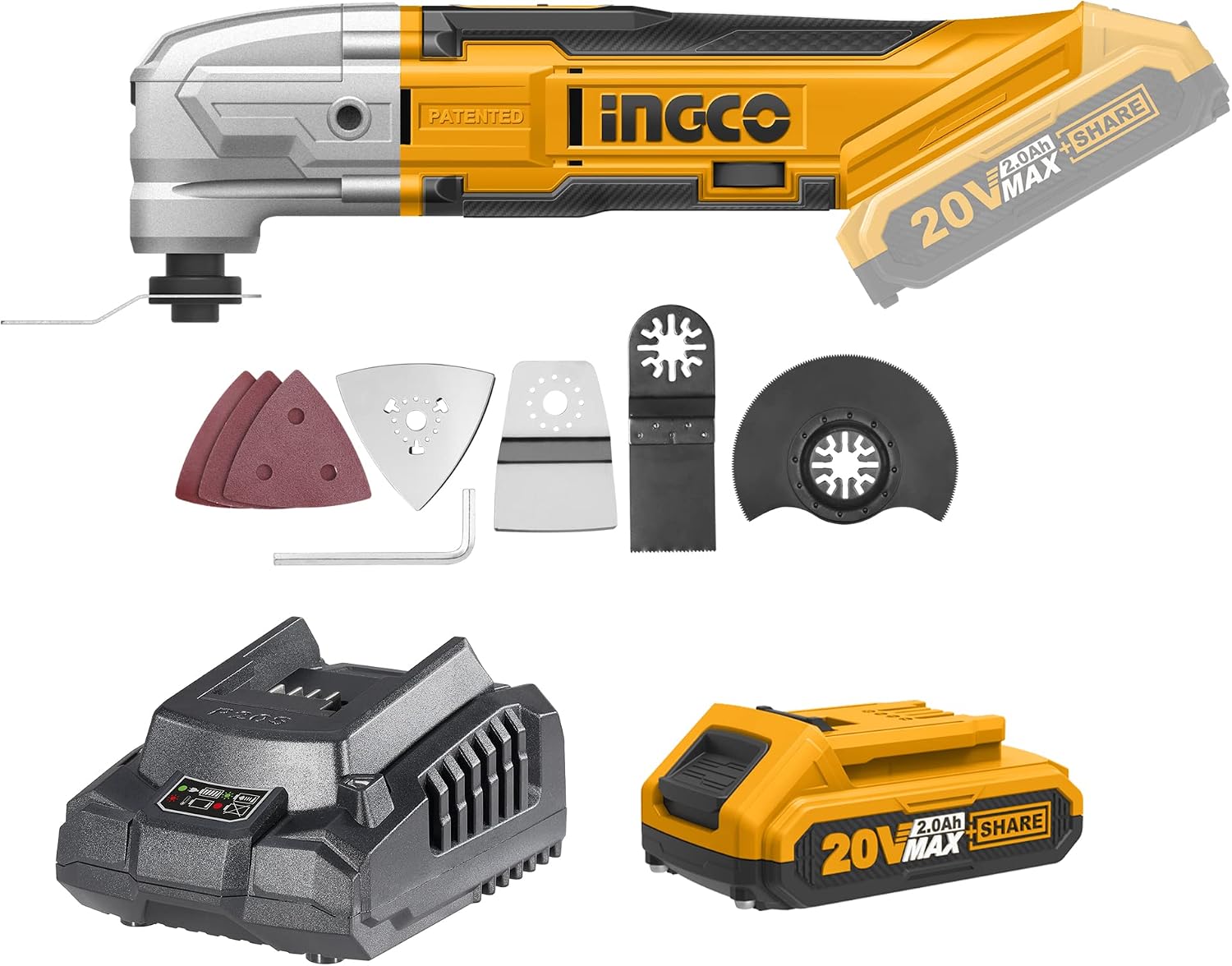 INGCO Outil Multifonction Oscillant 20V Sans Fil,6 Vitesses Variables ...
