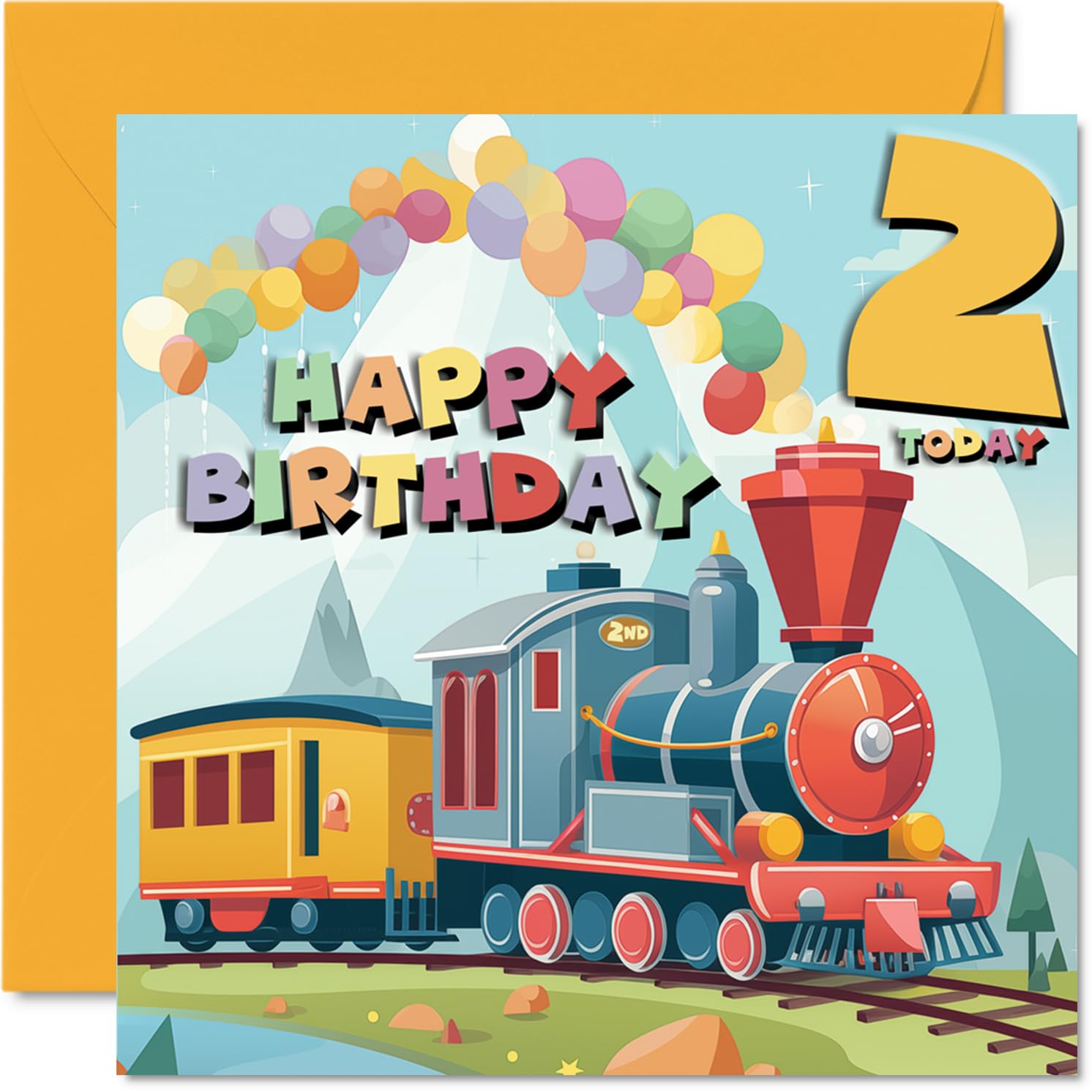 2nd Birthday Card for Boys Girls - Steam Train - Happy Birthday Card 2 ...