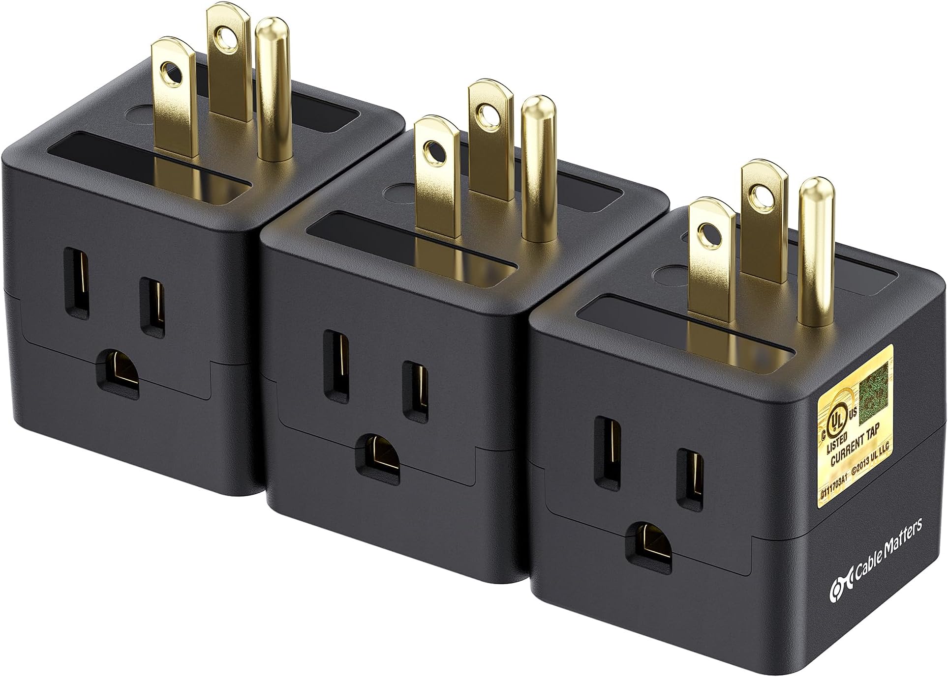 3 Outlet Adapter Extender, 3 Way Grounded Plug Splitter, 1 to 3 Plug ...
