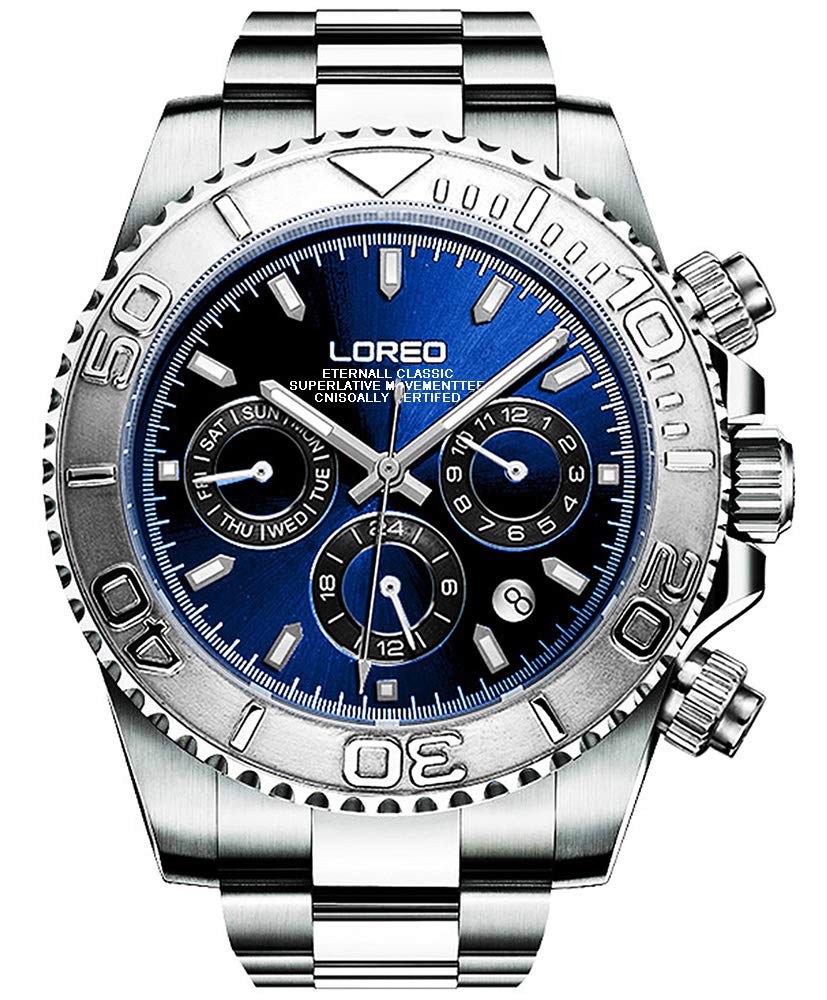 Amazon.com: LOREO Mens Automatic Watch Silver Stainless Steel Sapphire ...
