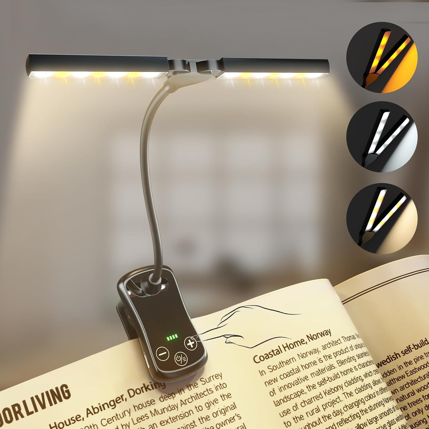 Book Light,14 LED Touch Control Reading Light with 3 Colors&8 ...