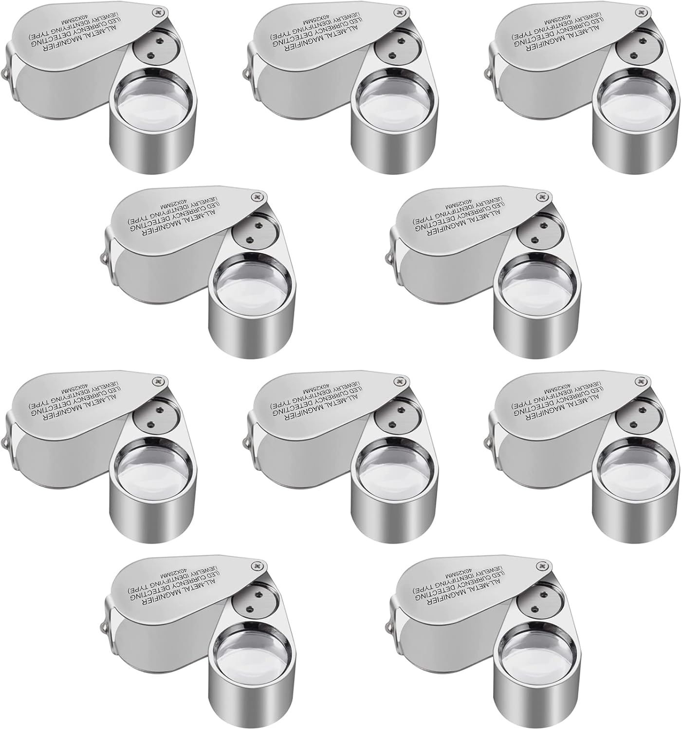 Amazon.com: 10 Pack 40X Full Metal Illuminated Jewelry Loop Magnifier ...