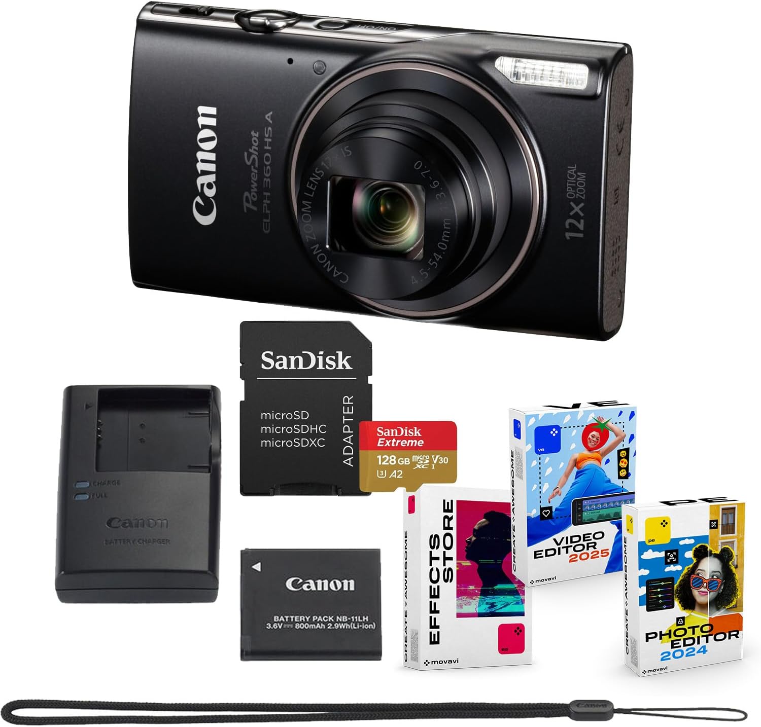 Amazon.com : Canon PowerShot ELPH 360 HS A Digital Camera Bundle (Black ...
