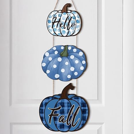 Amazon.com: Thyle 3 Pcs Fall Pumpkin Decor Blue Wall Signs Wooden ...
