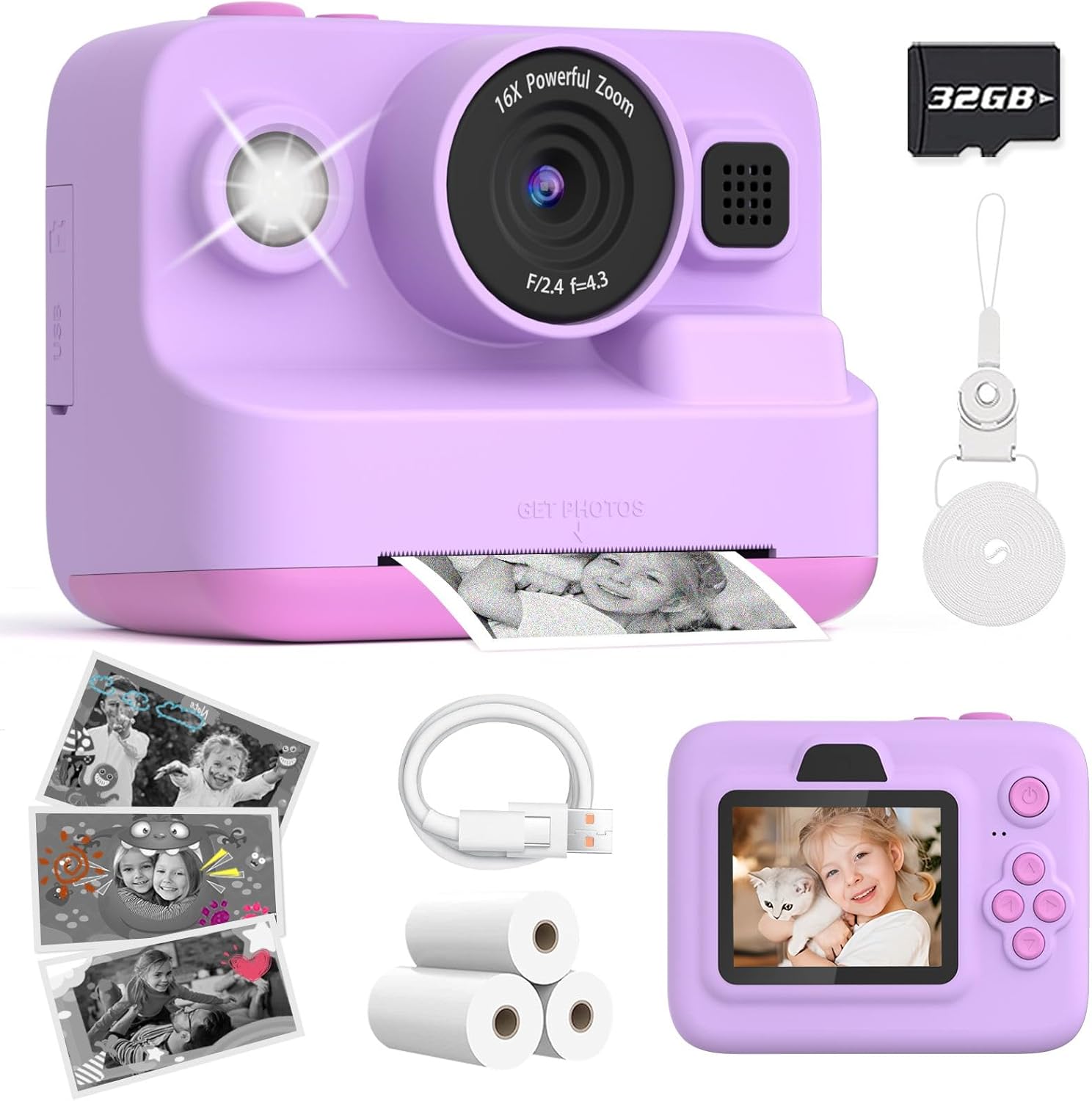 Amazon.com : Pussan Kids Instant Print Camera, 2.4 Inch Screen Camera ...
