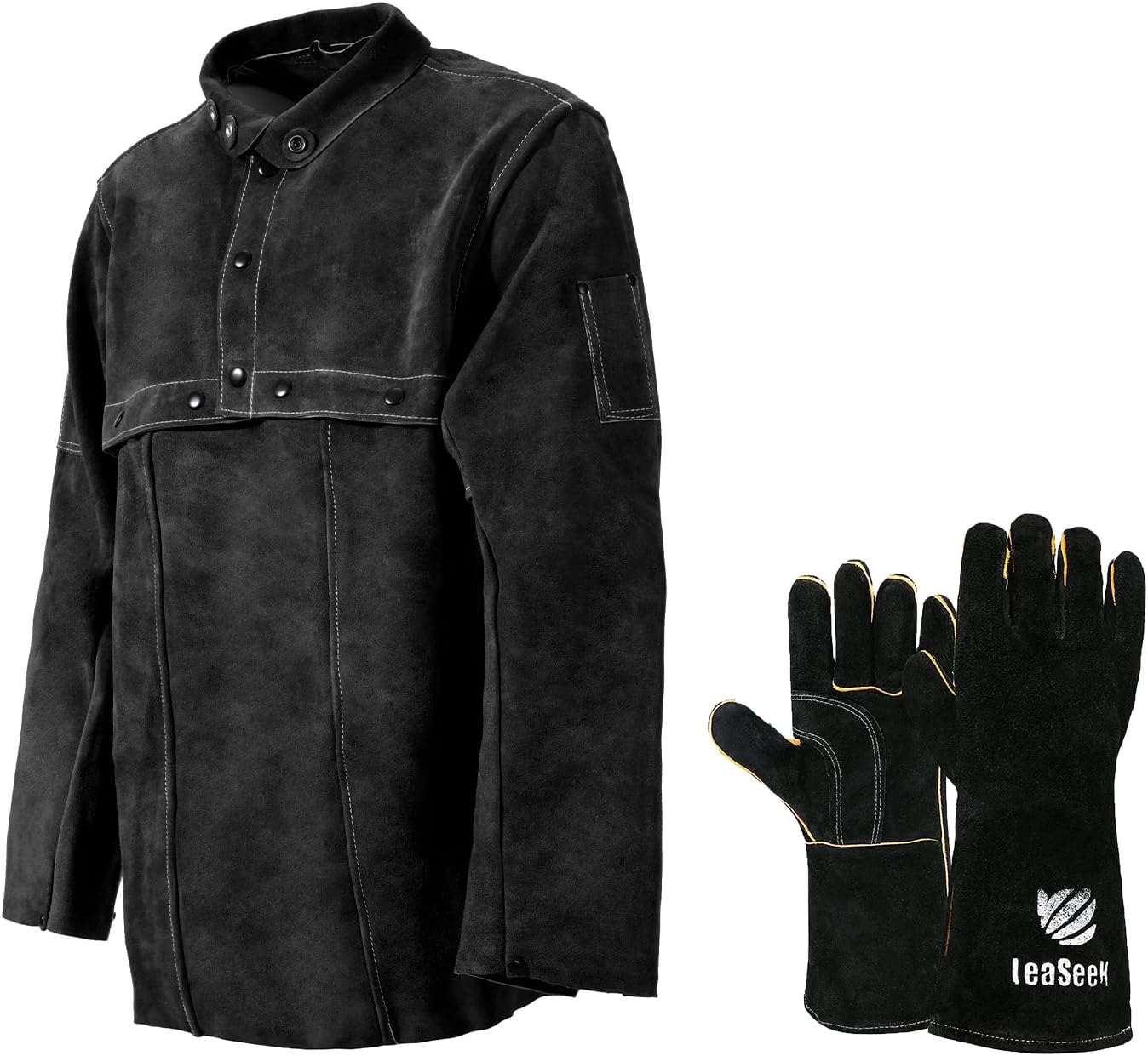 Amazon.com: LeaSeek Leather Welding Jacket+Welding Gloves, Flame ...