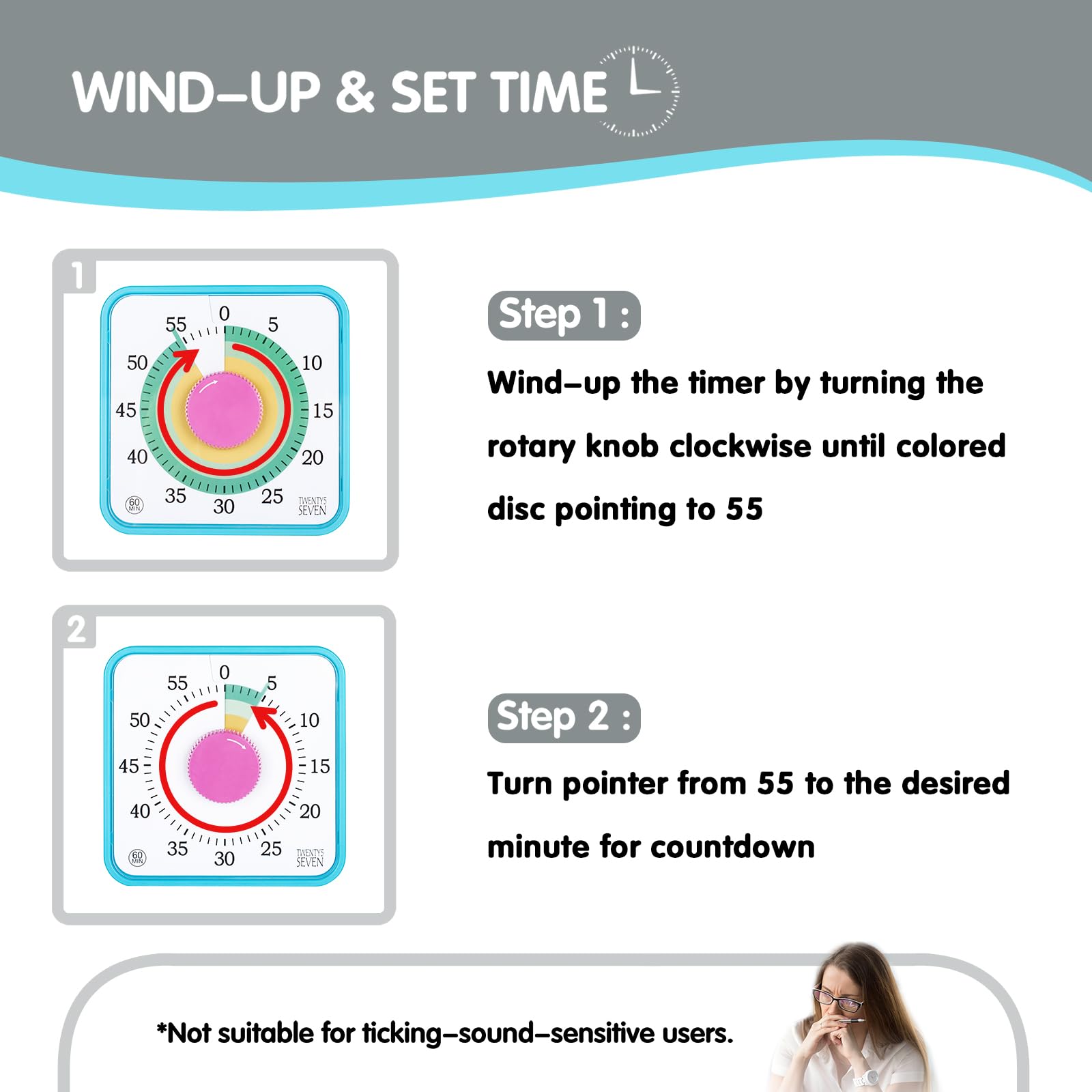 Snapklik.com : Visual Timer 7.5 Inch; 60 Minute 1 Hour Countdown Timer ...