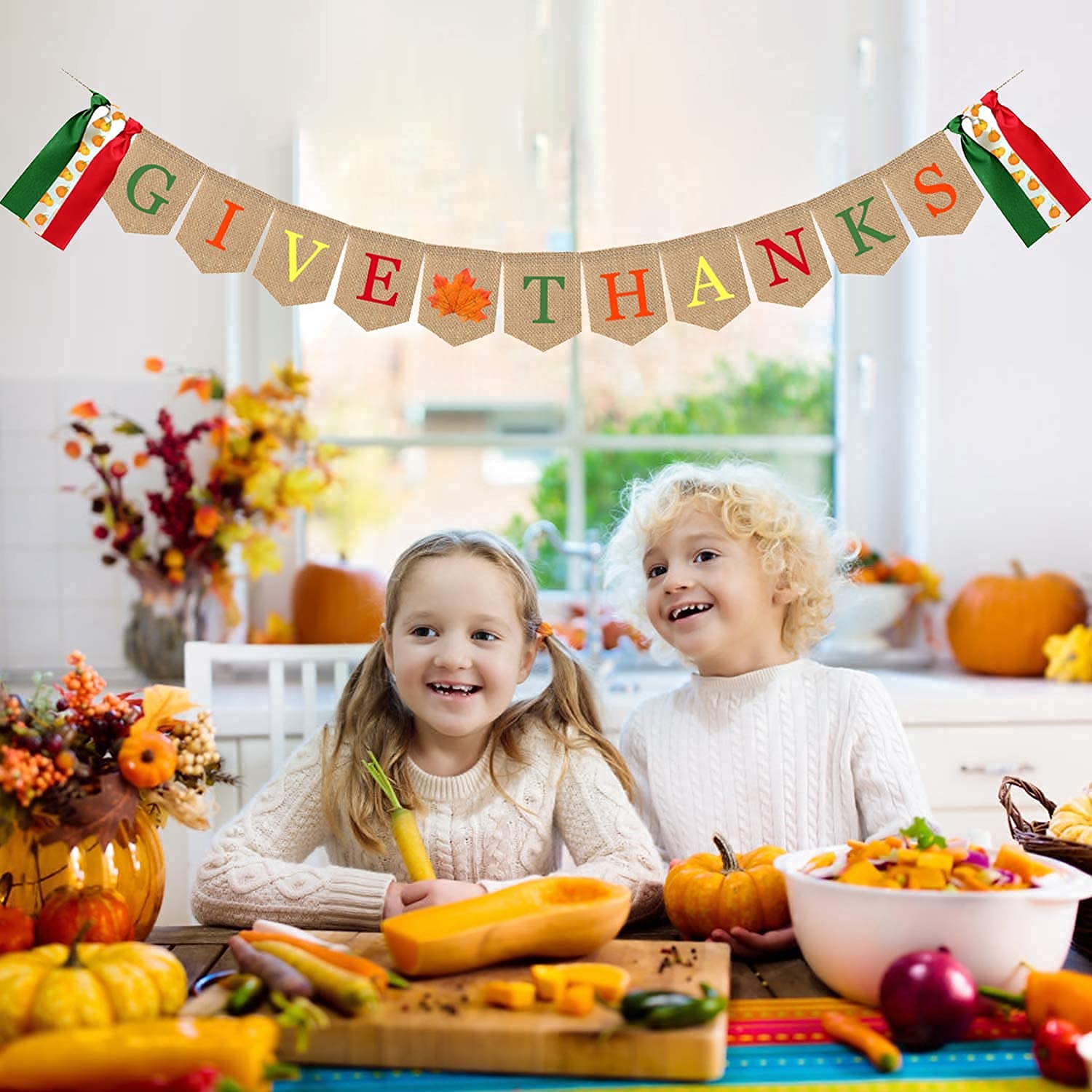 Give Thanks Burlap Banner
