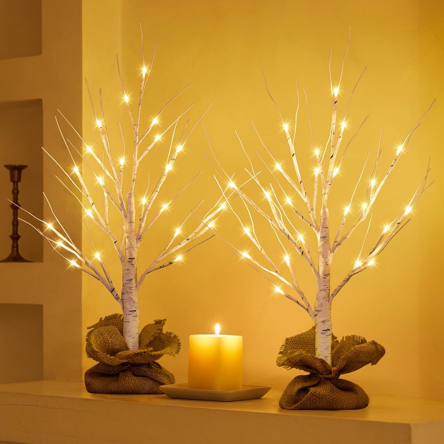 Amazon.com: HOLILLUMA Lighted Birch Tree Christmas Decorations, 2Pack ...