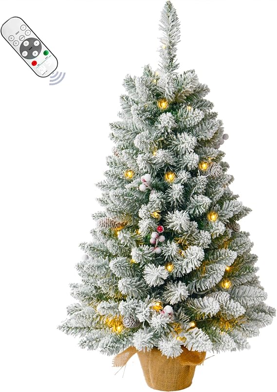 Amazon.com: 3FT Pre-lit Artificial Small Mini Christmas Tree with Warm ...