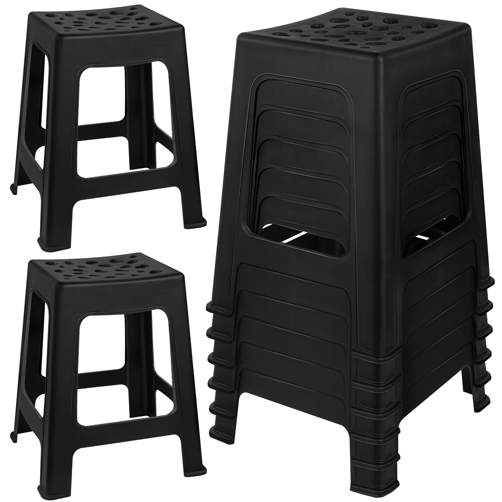Snapklik.com : 6 Pack Plastic Stools 16.9 Inch Black Nesting Stools ...